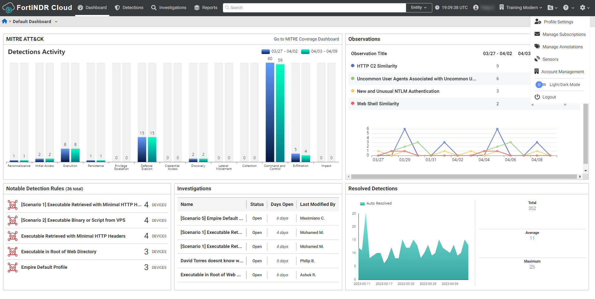 Light and dark mode | FortiNDR Cloud 2023.2.0